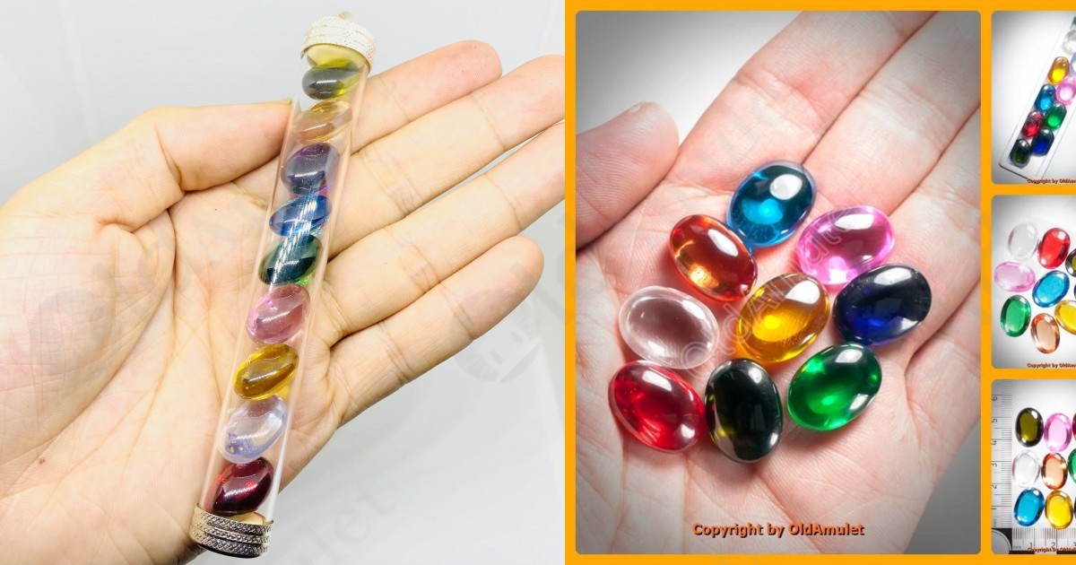 Set 9 Color Oval Naga-eye 100% Authentic Real Gemstone Thai Amulet Size S