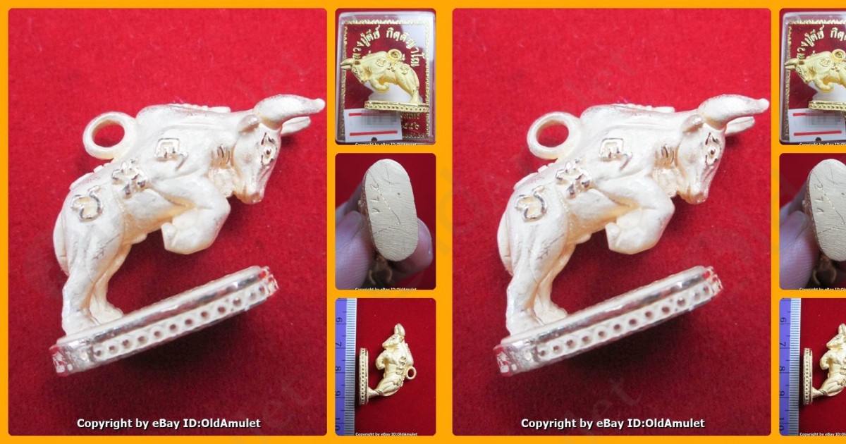 00906-X1 THAI AMULET HOLY BUFFALO BULL PENDANT GOLD COLOR LP KEY 2556 ...