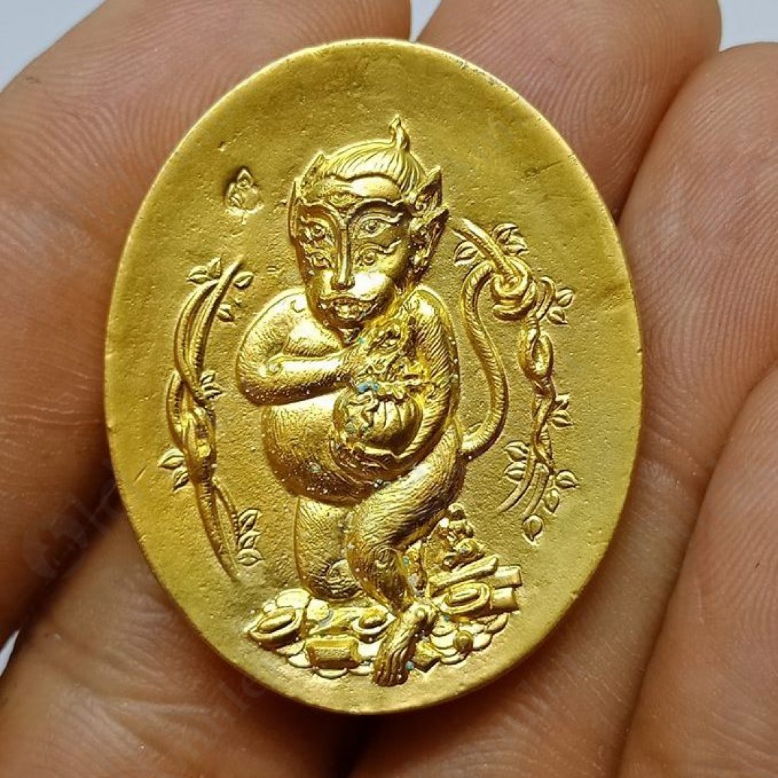 02153-THAI AMULET ER GER FONG GAMBLING LUCKY OVAL BRONZE MIXED RED ...